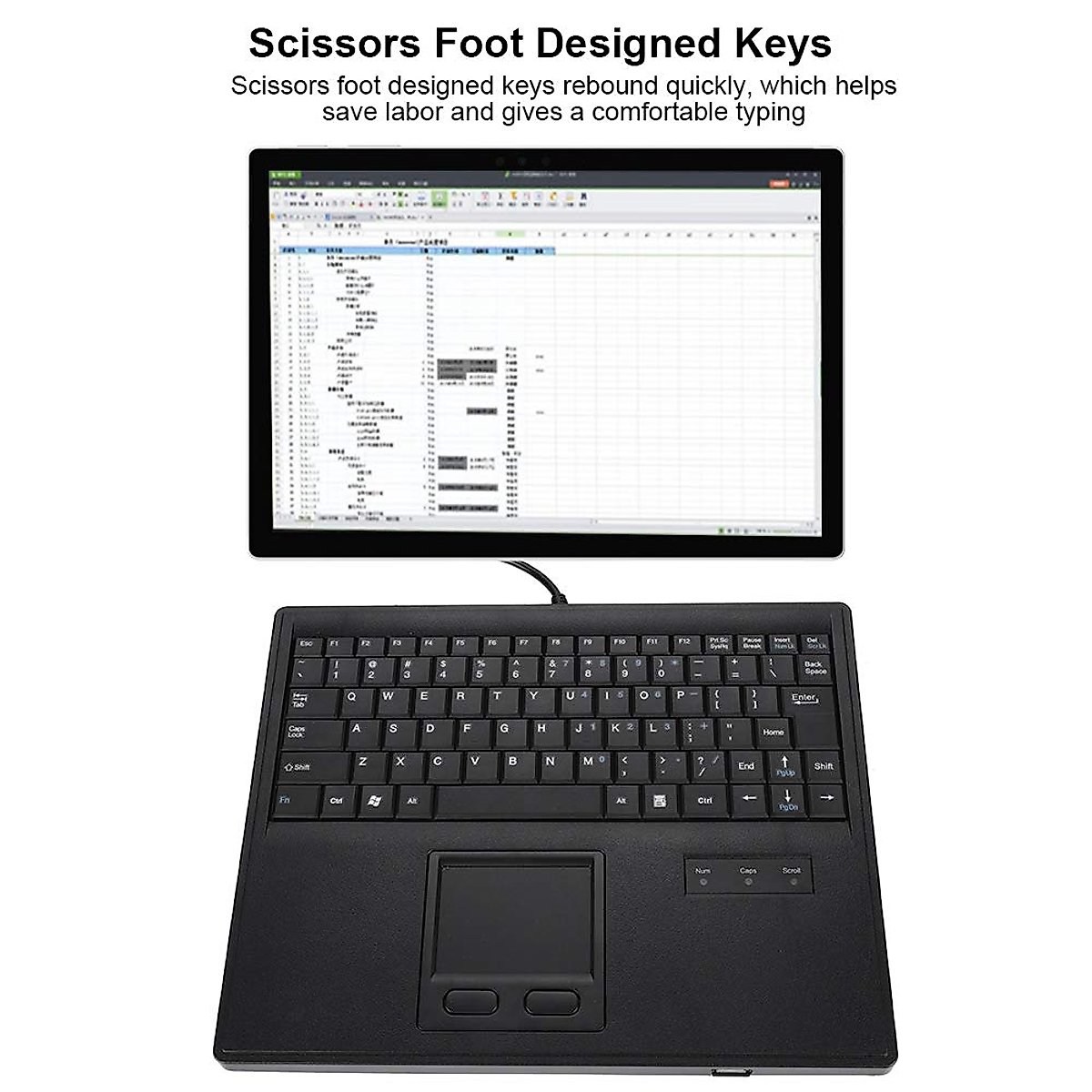 Hakeeta 10in Wired Keyboard with Touchpad, 1.5m Long Cable, Precise Touch Control Touchpad Keyboard, for PC Computer Gaming, Office