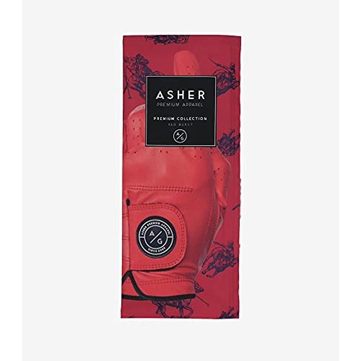 Asher Men's Premium RED Burst Golf Glove --Large (goes on Left Hand)