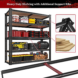REIBII 72''H Garage Shelving 2500LBS Storage Shelves Heavy Duty Shelving 5 Tier Metal Shelves for Garage Shelves Adjustable Shelving Units and Storage for Closet Pantry Shelf, 72" H x 40" W x 19.7" D