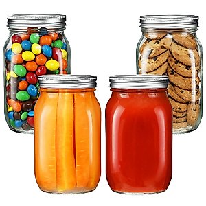 YEBODA 4 Pack Wide Mouth Mason Jars 32oz Glass Canning Jars with Airtight Lids and Bands for Preserving, Jam, Honey, Jelly, Wedding Favors, Sauces, Meal Prep, Overnight Oats, Salad, Yogurt