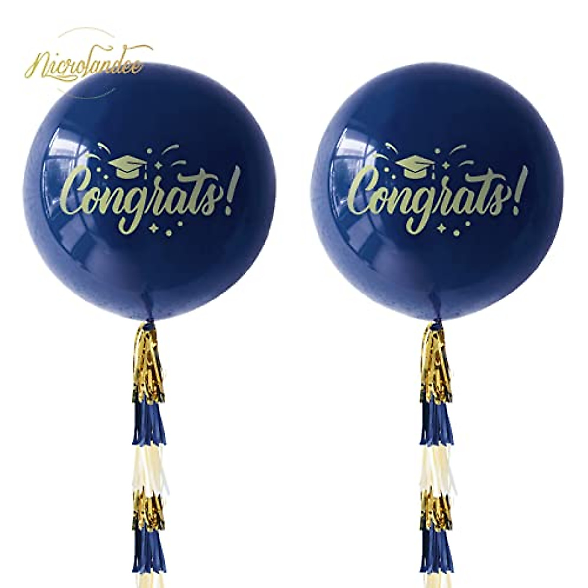 NICROLANDEE 2023 Graduation Navy Blue Party Decorations - 36 Inch Giant Round Balloons with Paper Tassels Garland for Graduation Party, Congrats Grad Party, Photo Prop Backdrop