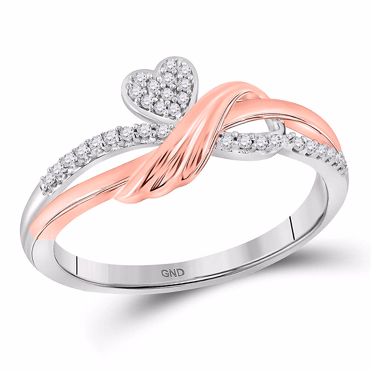 The Diamond Deal 10kt Two-tone Gold Womens Round Diamond Heart Ring 1/10 Cttw