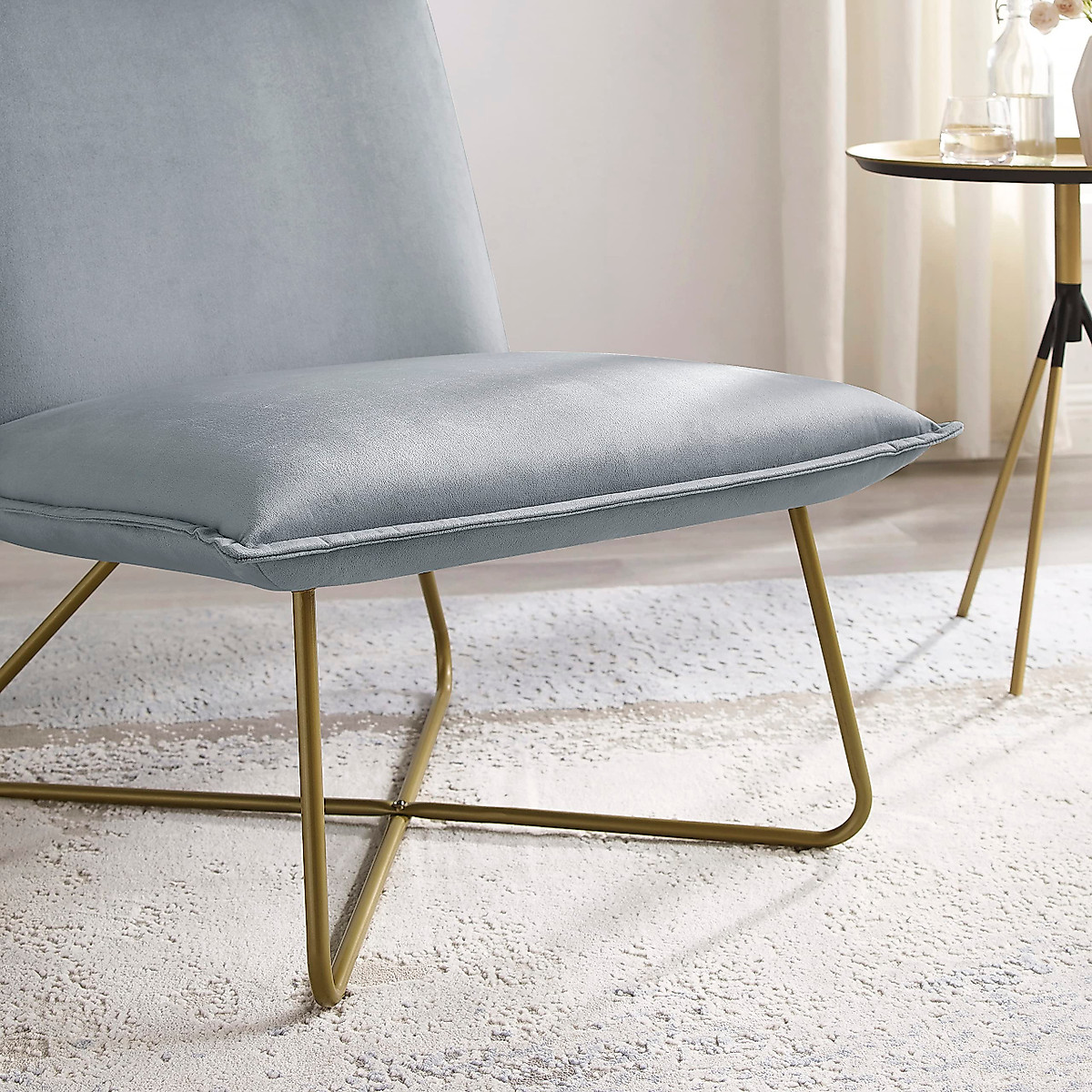 Linon Light Grey Velvet Gold Metal Base McAllister Accent Chair