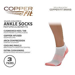 Copper Fit unisex adult Ankle Length Sport Socks, White, Large-X-Large US