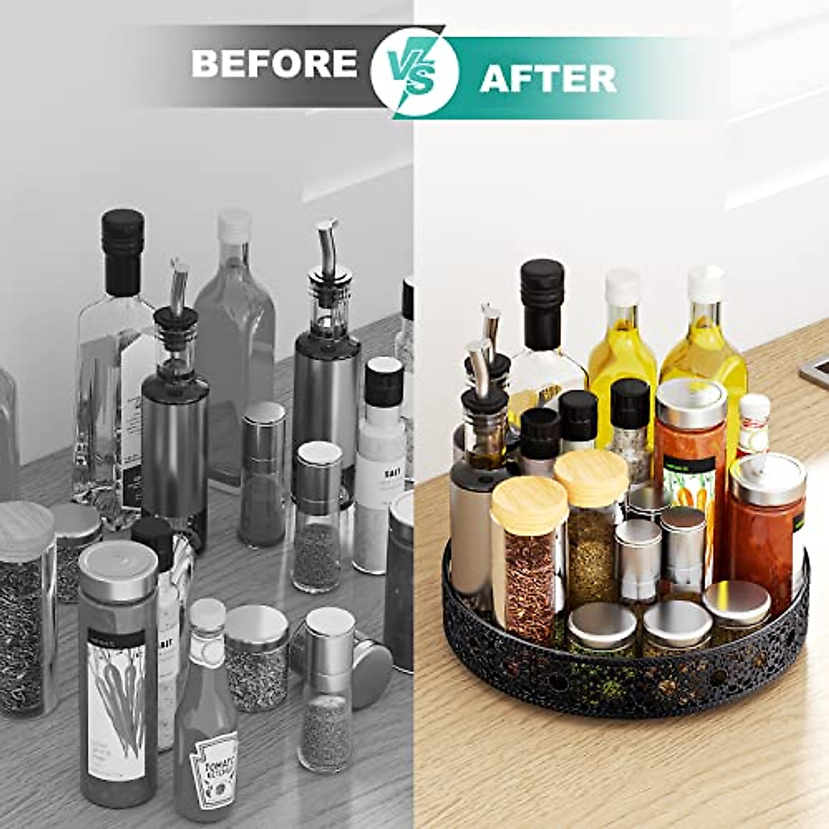 Lazy Susan Organizer, 11 Inch Lazy Susan Turntable for Cabinet Table, PHINOX Turntable Organizer Lazy Susan Spice Rack with Non-Slip Pad, Lazy Susan for Kitchen Bathroom Pantry Vanity (Metal)