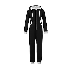 WOTOGOLD Men And Women Black Blue Pajamas Sportswear Hooded Unisex Jumpsuit Black Black Medium