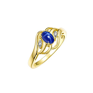 Rylos Rings for Women 14K Gold Plated Silver Ring Classic Style Birthstone Ring 6X4MM Gemstone & Diamonds Blue Star Sapphire Jewelry for Women Size 5