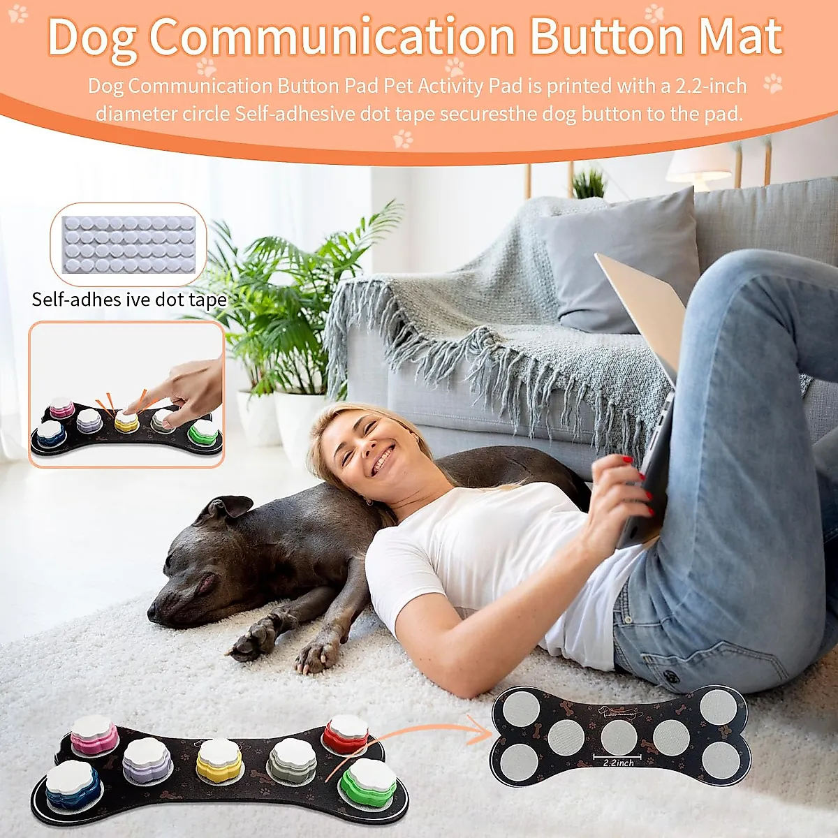 KiViRap Set of 7 Dog Buttons for Communication-Dog Recordable Training Buttons with Rubber Mat,Dog Talking Buttons,Pet Buttons,Dog Training & Behavior Aids,Train Your Dog to Voice What They Want