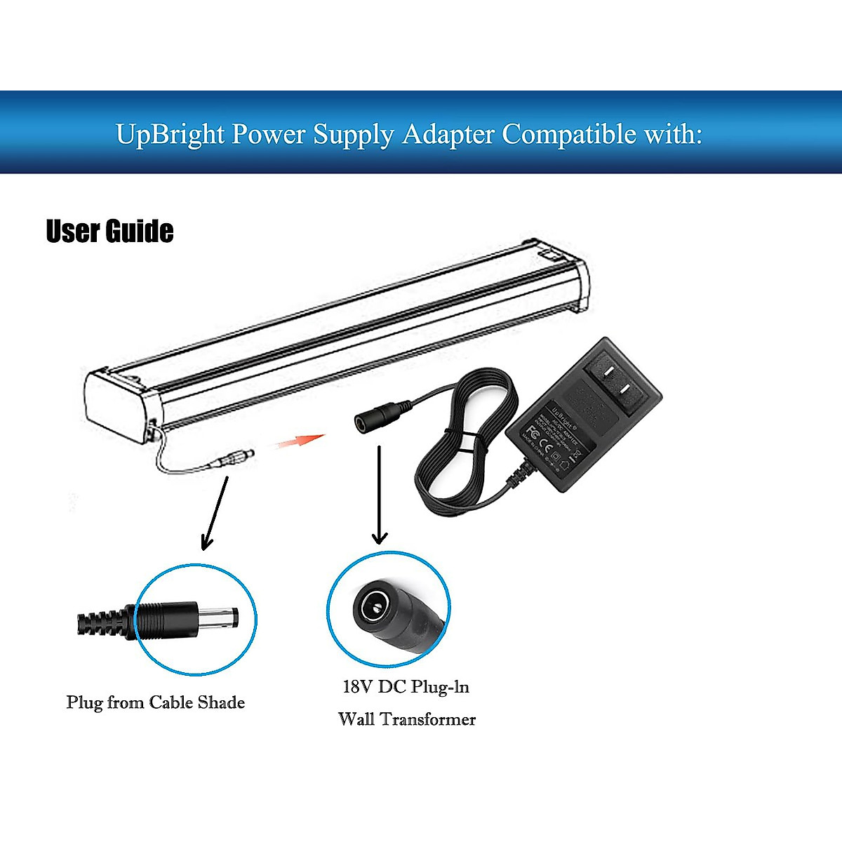 UpBright 18V AC/DC Adapter Compatible with Hunter Douglas PowerView PowerRise Motorized Shades Blinds 2002000036 AMIGO AMS165-1802000FU 7806000000 2989048000 2989038000 ADS0366-W180200 Battery Charger