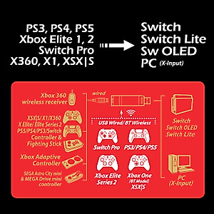 Brook Wingman NS Lite Converter- Support Xb Series X/S/One/360, PS5/PS4/PS3, Xb Elite 1/2, Switch Pro Controllers on Switch and PC(X-Input) Gaming Console, Supports Remap, Marco, and Adjustable Turbo