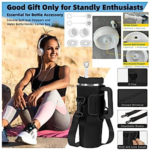 Narvokey Water Bottle Carrier Strap Fits Stanley Quencher H2.0, 40oz,Included 3Set Straw Stopper, Pouch Bag with Adjustable Shoulder Strap (Red)