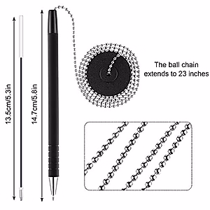 Security Pen Set with Bead Chain and Pen Holder, Desktop Pens with Chains, Blank Ink Refills for Office Bank Supplies, Black (20 Pieces)