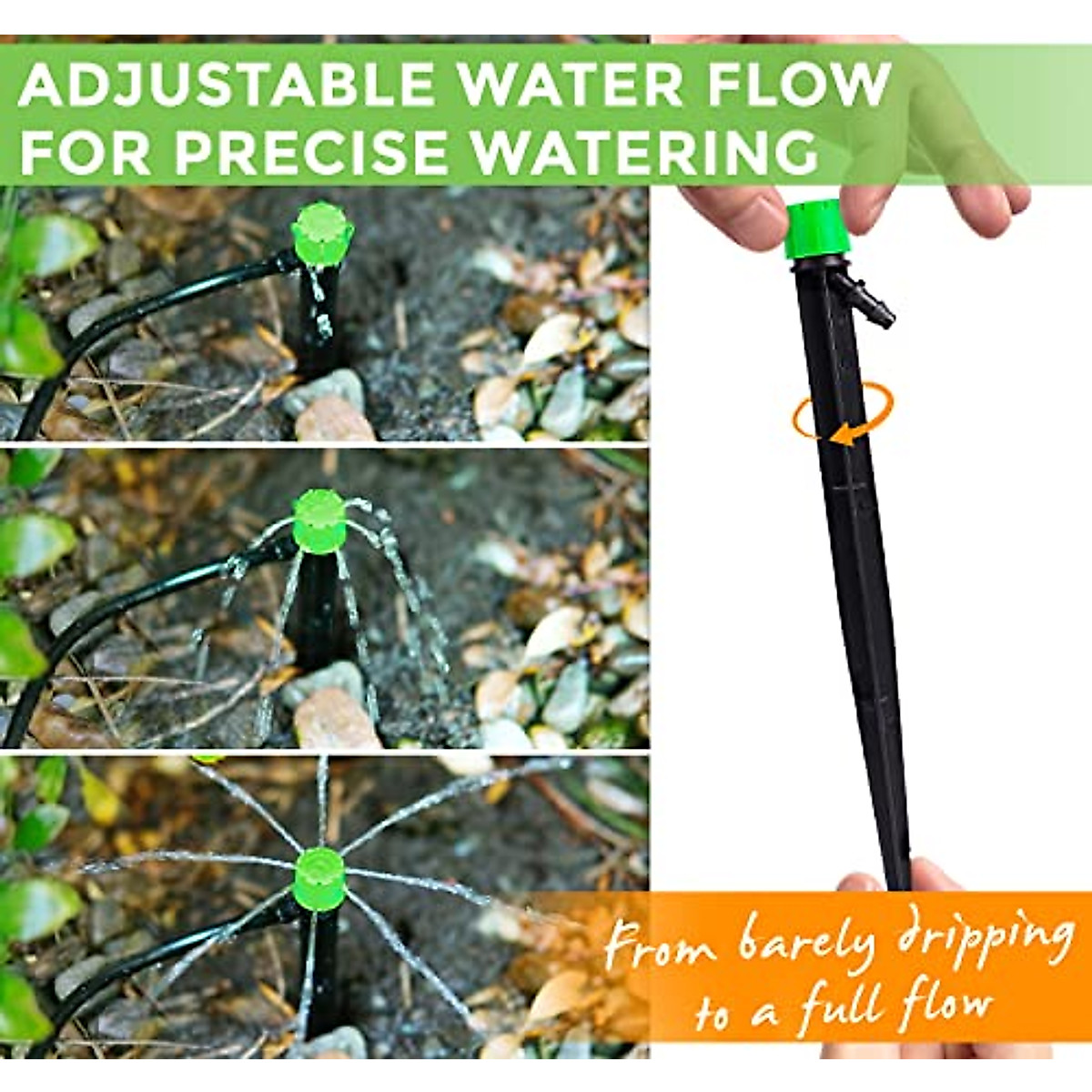 CARPATHEN Drip Irrigation Emitters Spray - 50 pcs Drip Sprinkler Head for 1/4 inch Drip Irrigation Tubing, 360 Degree Adjustable Drip Emitters Sprayer for Garden Irrigation System, Lawn, Flower Beds