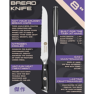 KESSAKU Serrated Bread Knife - 8 inch - Dynasty Series - Razor Sharp Kitchen Knife - Forged ThyssenKrupp German High Carbon Stainless Steel - G10 Garolite Handle with Blade Guard