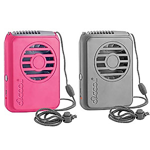 O2COOL Personal Travel Rechargeable Battery Powered Neck Cooling Fan, 2-Pack (Pink/Gray)