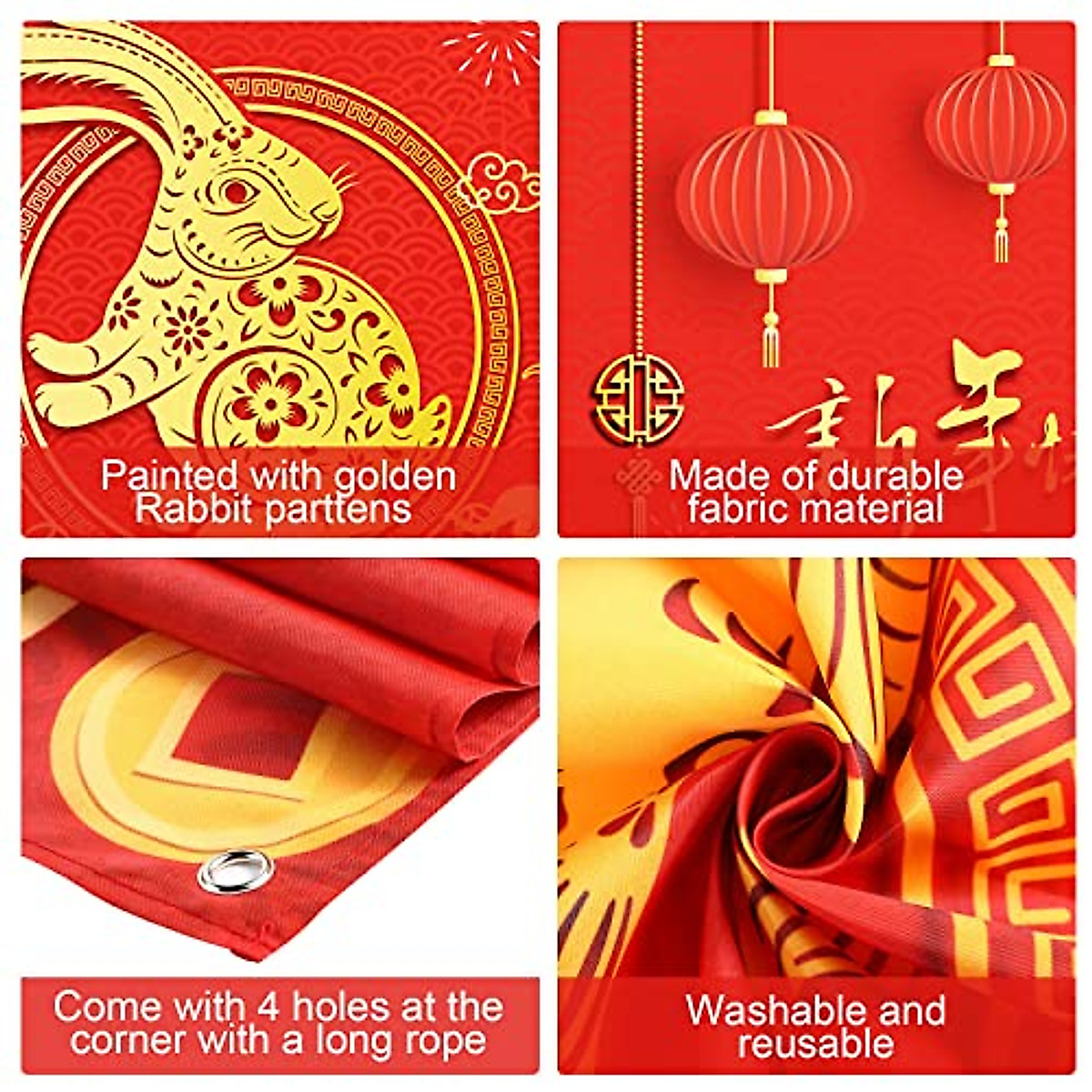 2023 Chinese New Year Banner Photography Backdrop Chinese Spring Festival Door Banner Red New Year Photo Booth Background for Chinese Holiday Party Celebration Decoration, 6 x 3 Feet