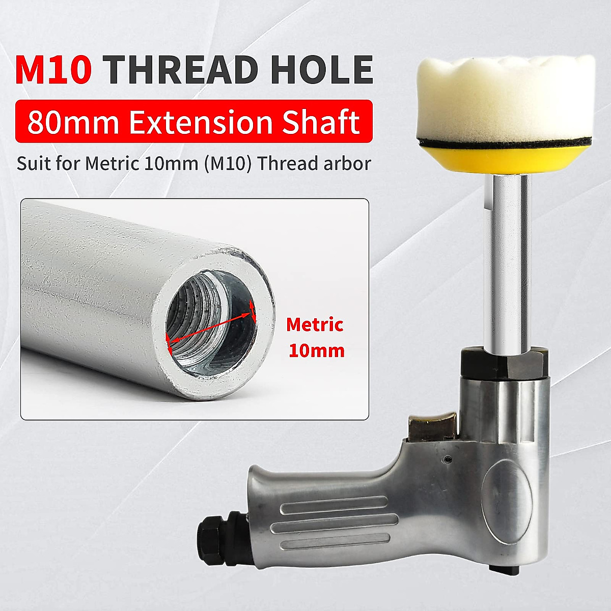 Rierdge Angle Grinder Extension Connecting Rod, 3/8" M10 Thread Hole 80mm Extension Shaft Stainless Steel Rotary Extension Shaft for 100 Type Angle Grinder, 1 Pcs