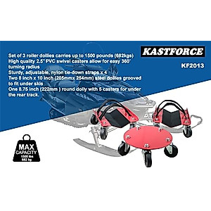 KASTFORCE Snowmobile Dolly Heavy Duty V-Slide with 2.5” PVC Swivel Casters and Rubber Pad Protecting Skis 1500 Lbs Capacity KF2013