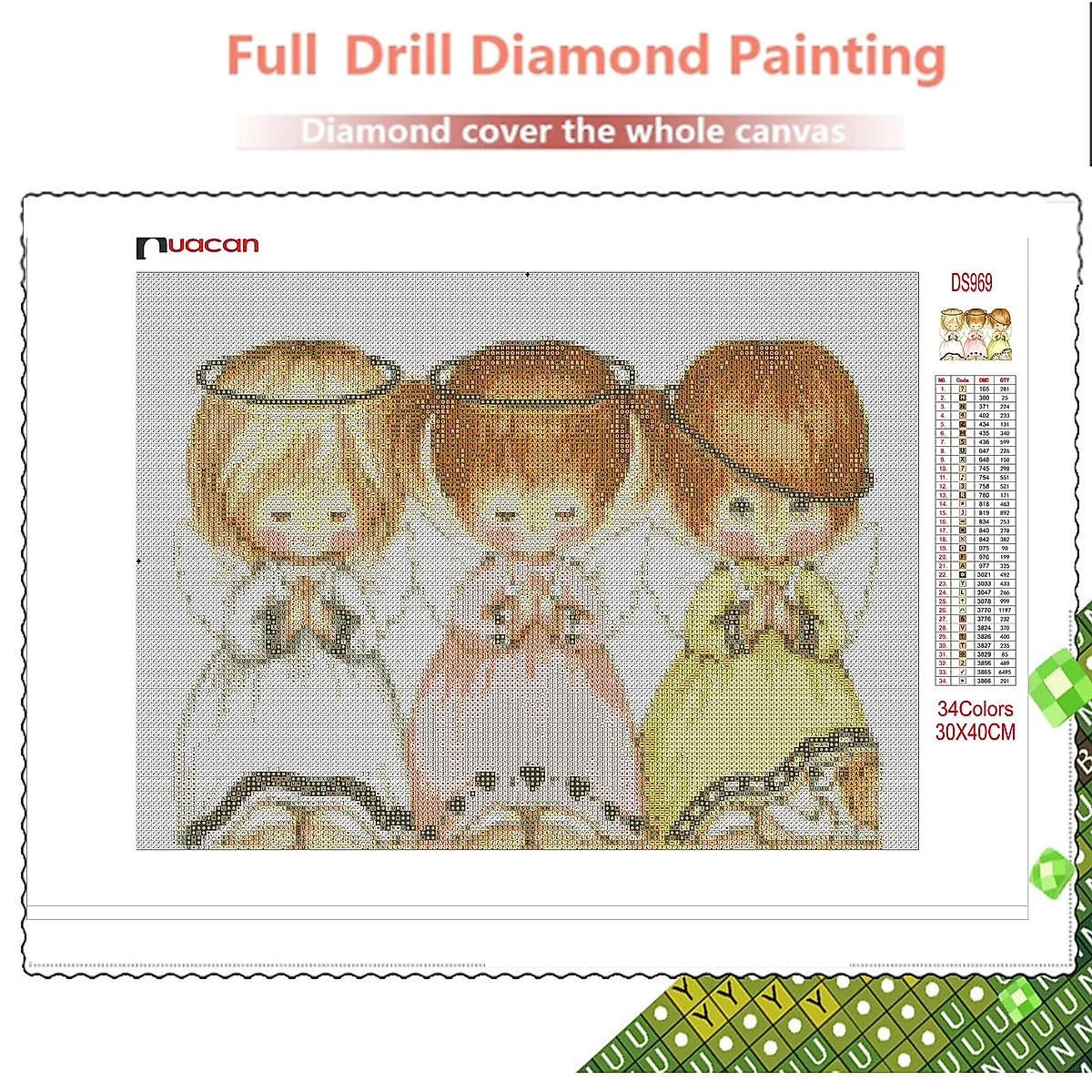 Huacan Diamond Painting Kits for Adults Square Full Drills Home Wall Decor Angel Pattern,30x40cm/11.8x15.8in