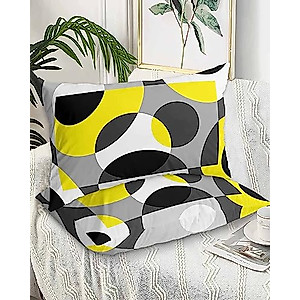 Yellow Black Grey Pillow Covers Standard Size Set of 2 Bed Pillow, Modern Geometric Abstract Art Aesthetics Plush Soft Comfort for Hair/ Skin Cooling Pillowcases with Envelop Closure 20''x26''