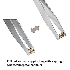 Seki Japan Ear Hair Trimmer Clipper Cutter Tweezers Shape with Spring Safe Design for Hair Removal, Japanese Stainless Steel