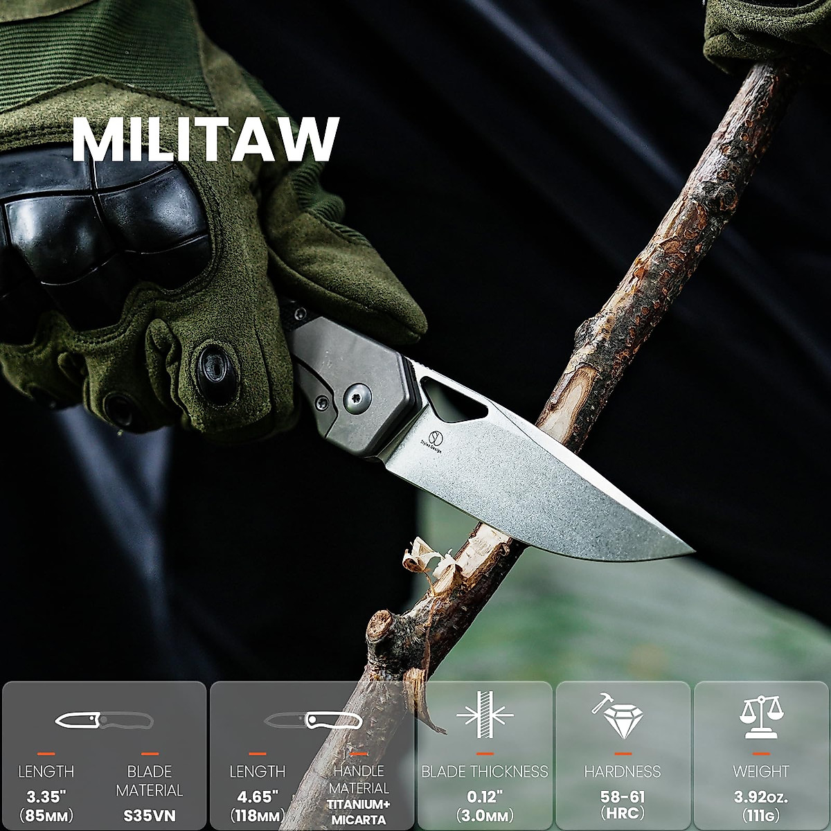 Kizer Militaw Pocket Knife 3.35 Inches Stonewashed S35VN Steel Blade EDC Knife, Titanium+Micarta Handle with 3D Pocket Clip, Ki3634A1