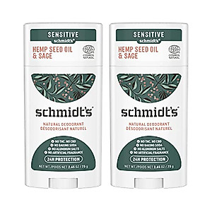 Schmidt's Aluminum Free Natural Deodorant For Women And Men, Hemp Seed Oil & Sage With 24 Hour Odor Protection, Certified Natural, Cruelty Free, Vegan Deodorant 2.65oz 2 Pack