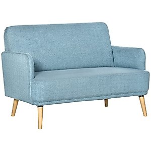 HOMCOM 48" Loveseat Sofa for Bedroom, Modern Love Seats Furniture, Upholstered Small Couch for Small Spaces, Blue