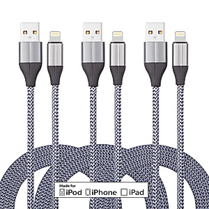 FEEL2NICE iPhone Charger Cable (3 Pack 10 Foot), [MFi Certified] 10 Feet Nylon Braided Lightning Cable, iPhone Charging Cord USB Cable Compatible with iPhone 11/Pro/X/Xs Max/XR/8 Plus /7 Plus/6/ iPad