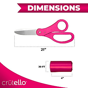 Crutello Giant Ribbon Cutting Ceremony Kit 21" Grand Opening Scissors Set with Sharp, Pink Handled Durable XL Scissors, and 30 Feet of Oversized 4" Wide Pink Ribbon