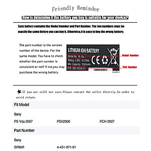 BCXY Battery Replacement for PCH-2007 PS Vita 2007 PSV2000 4-451-971-01 SP86R