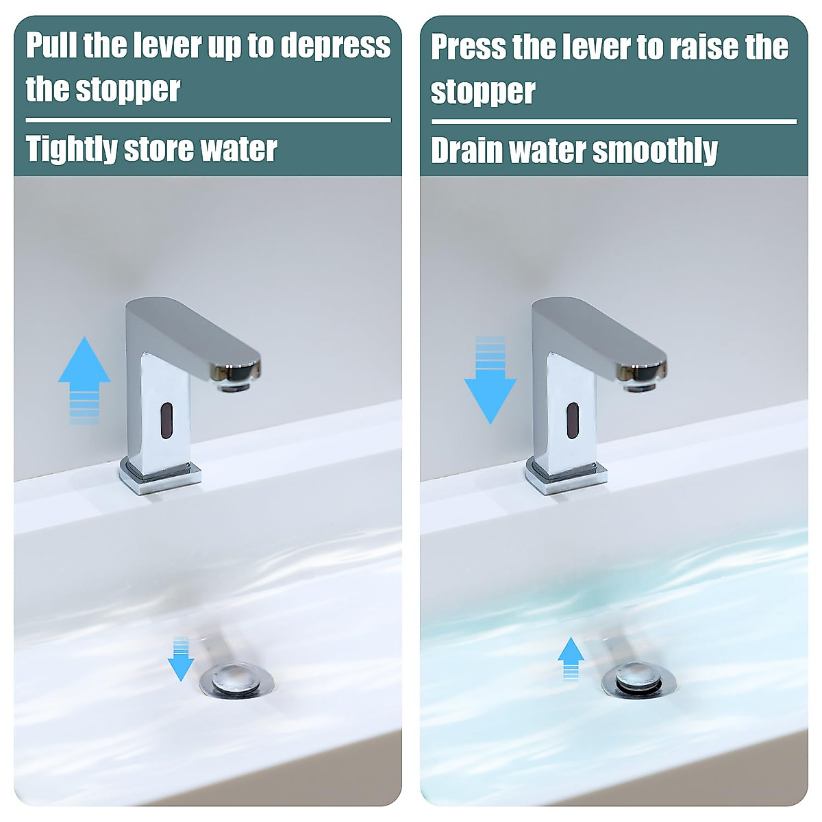 2pcs Sink Drain Parts, Lavatory Pop Up Stopper Assembly with Plug Bathroom Sink Drain Kit Pivot Ball Rod Replacement Compatible with Price Pfister & Popular Band(Grey,Green)