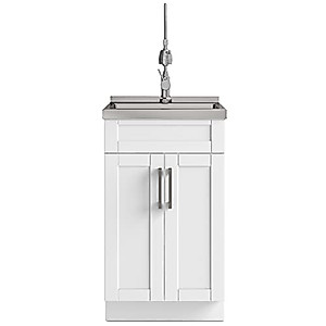 SIMPLIHOME Hennessy All-in-One Utility Sink & Cabinet in Pure White, 20-inch, Laundry Cabinet with Stainless Steel Sink, Chrome Faucet, Shaker-Style Doors for Laundry Room, Garage, Mudroom