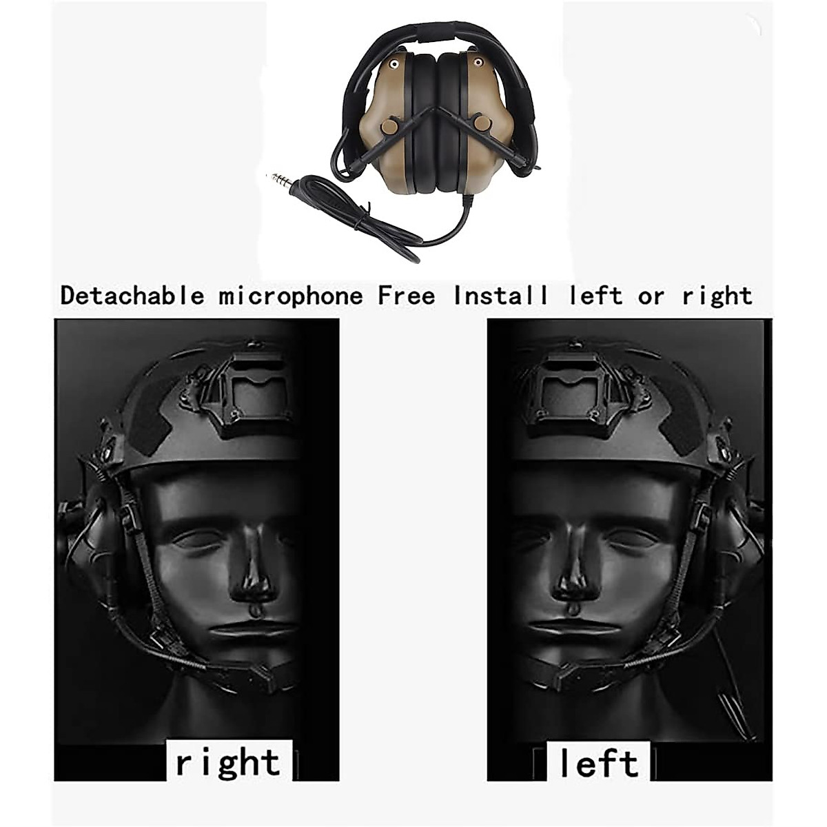Hdlsina Tactical Shooting Headset + with U94 PTT 2pin with ARC Rail Adapter Noise Reduction & Sound Pickup Ear Protection (Tan)