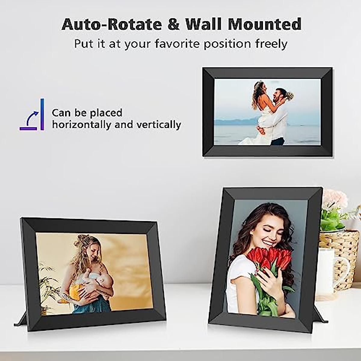 MaxAngel 2 Pack Digital Picture Frame 10.1 Inch WiFi Electronic Photo Frame 32GB Storage SD Card Slot IPS Touch Screen HD Display Auto-Rotate Slideshow Share Videos Photos Remotely Via Uhale App