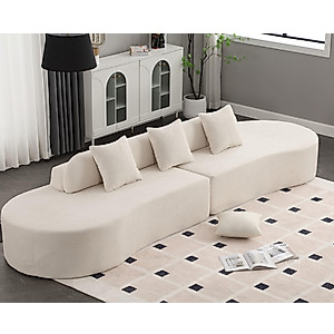 Tosaronia 130.5"*37" Modern Curved Combination Sofa with Terrycloth Fabric,3 Pillows Minimalist Sofa Couch for Primary Living Space, Living Room, Apartment, Office, Bedroom(Beige)