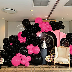 Black and Hot Pink Balloons Garland Arch Kit Rose Pink And Black Balloons 5+12+18 With Bobo Balloons For Princess Party Baby Girl Shower Decorations Bachelorette Party Birthday Decorations