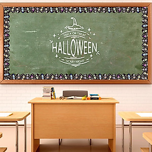 Whaline 66Ft Halloween Bulletin Board Borders Cute Skull Border Trim Cartoon Skeleton Bulletin Board Self-Adhesive Stickers for Home Office School Classroom Chalkboard Decor