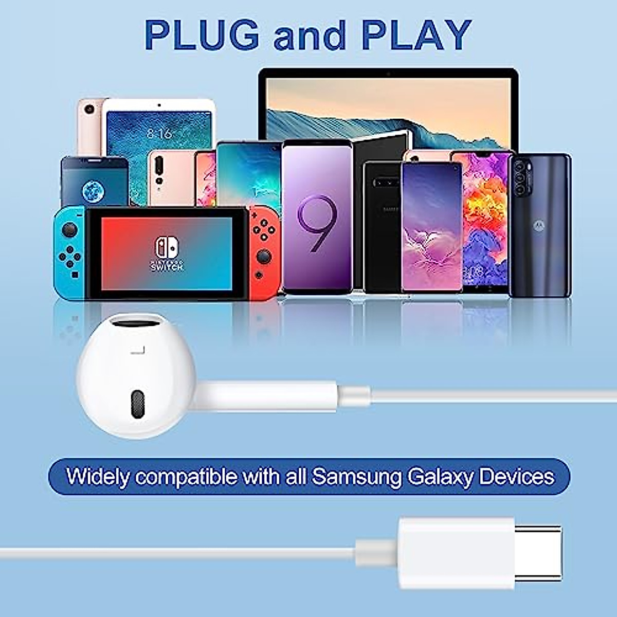 Aolcev USB C Wired Headphones, Type C Earphones with Mic, Type C Earbuds Compatible with Most USB C Devices, Earbuds for Samsung Galaxy Z Flip 5/4 Z Fold 5/4 S23 Ultra/S22, Earbuds, White