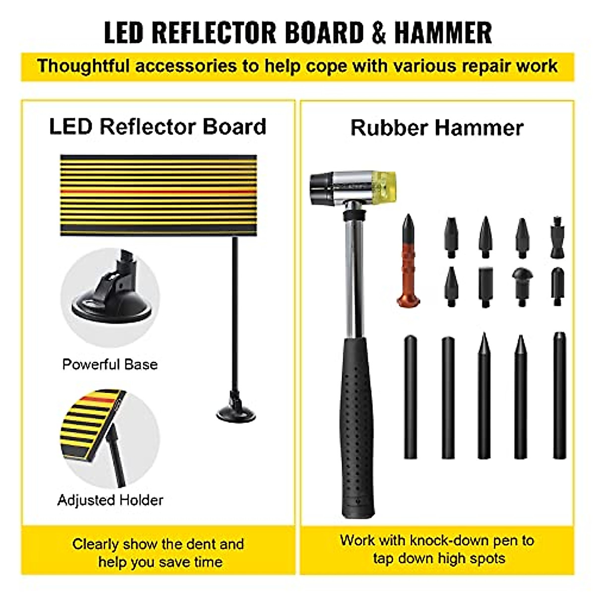 VEVOR Dent Removal Tool, 89 Pcs Paintless Dent Repair Tools, Led Baffle Board Car Dent Repair Kit, Glue Puller Tabs Dent Puller Kit for Auto Dent Removal, Minor Dents, Door Dings and Hail Damage