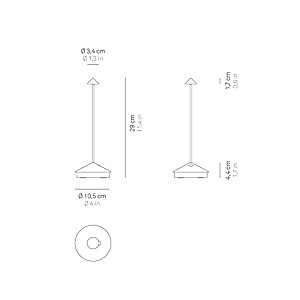 Zafferano Pina Pro Cordless LED Table Lamp (Black) Powder-Coated Aluminum, Touch Dimmable, Indoor Outdoor, Contact Charging Base, USA Plug, 11.4” 29cm