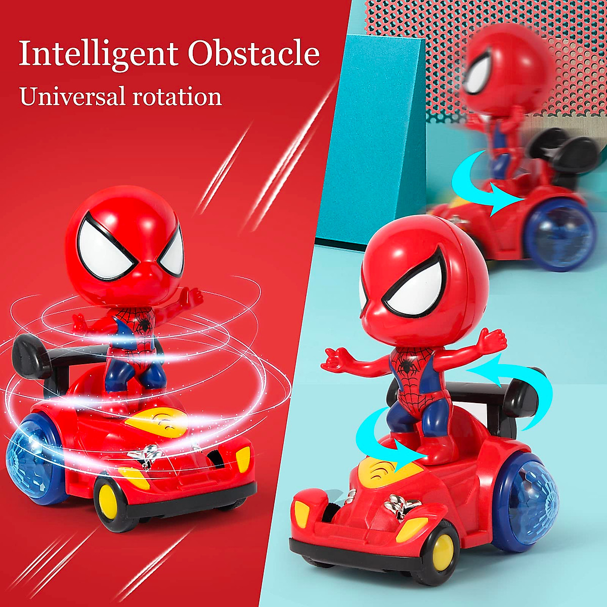 Intelligent Walking Singing Dancing Toy Car 360 Degree Rotation Superhero Robot Fun LED Flash with Music 2 3 4 5 6 7 8 Year Old Toddler Boys Girls Interactive Educational Gift with Birthday Gift