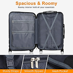 YEMENREN Luggage Sets Hardside Lightweight Suitcase with Spinner Wheels TSA Lock, 3-Piece Set (20/24/28), Black