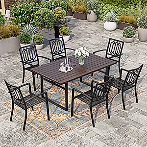 HERA'S HOUSE 7 Pieces Patio Dining Set, Table and Chairs Set for 6 Person, 6 x Metal Chair, 1 x 64 Metal Dining Table for Patio, Lawn, Garden, Porch
