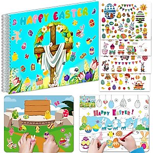 Lionoble Easter Coloring Book for Kids, Easter Gifts Easter Basket Stuffer for Toddler, Big Paint Activity Books with Sticker(15 Scenes& 750+ Stickers), Easter Crafts for Kids 1-3, 4-8 Ages