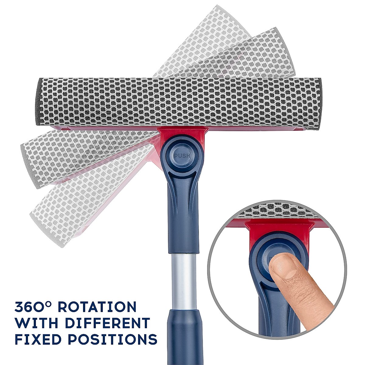 DSV Standard Professional Window Squeegee | 2-in-1 Window Cleaner Sponge and Soft Rubber Strip With Telescopic Extension Pole 20" - 30"(50cm-76cm) | Adjustable To Clean From Multiple Angles