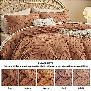 Bedsure Boho Duvet Cover Queen - Boho Bedding, Tufted Queen Duvet Cover for All Seasons, 3 Pieces Embroidery Shabby Chic Home Bedding Duvet Cover Set (Pumpkin, Queen, 90x90)