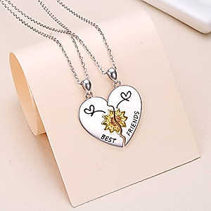 JZMSJF S925 Sterling Silver Best Friends Necklaces Matching Heart Friendship Necklaces for 2 Sunflower BFF Gifts Jewelry Set
