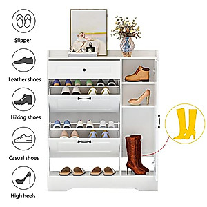DiDuGo Shoe Cabinet with 2 Flip Drawers & Locker, Shoe Storage Cabinet with Drawer & Bottom Shelf, for Entryway Hallway White (35" W x 8.7" D x 47.2" H)