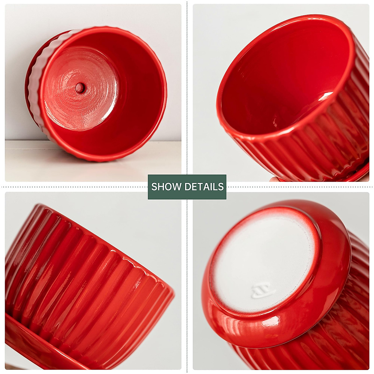 Ton Sin Ceramic Plant Pots - 4/5/6 Inch Red Planters Set of 3 with Drainage Holes and Saucer - Indoor Flower Pots for Plants Ceramic Planters for Indoor Gardening Succulent Pots